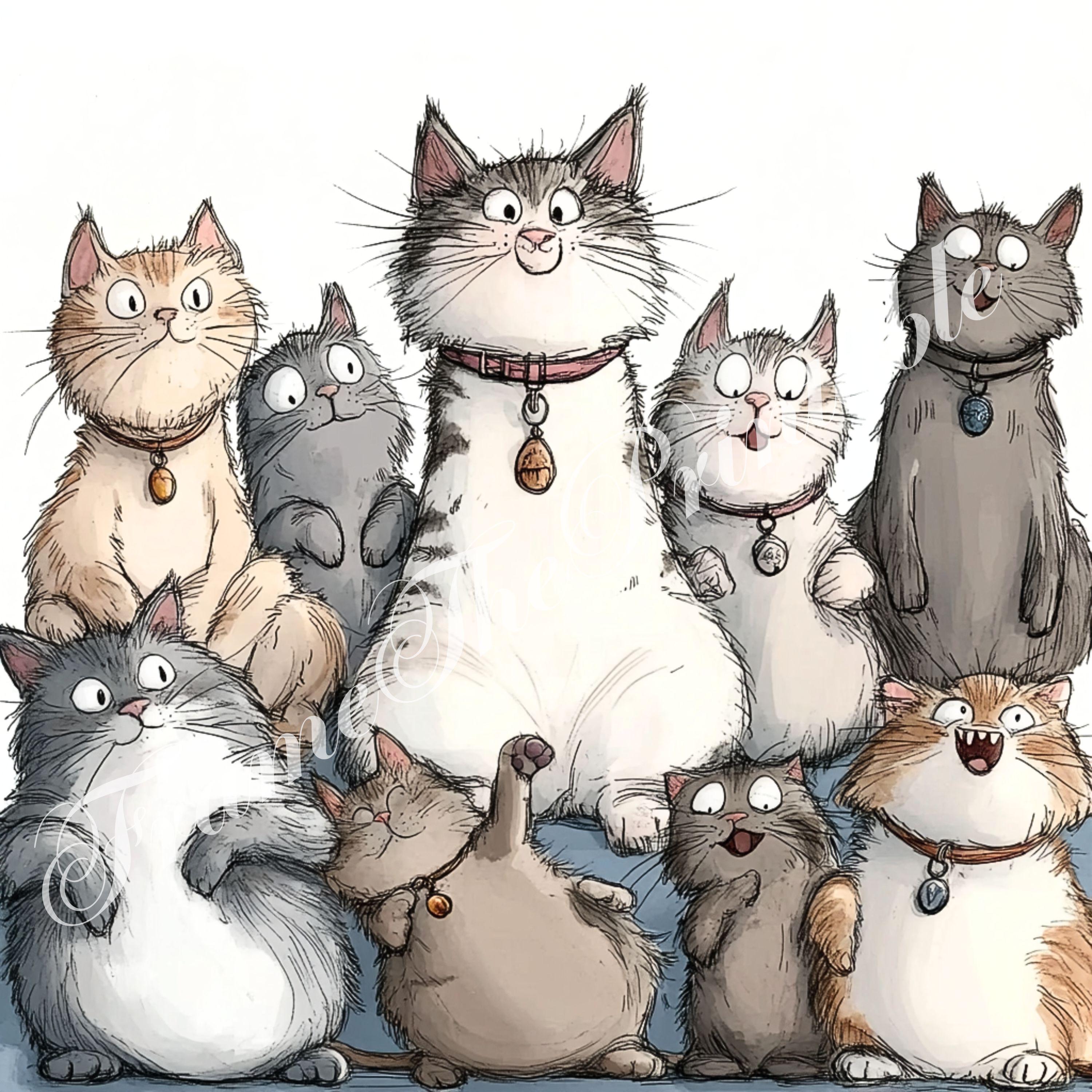 Quirky Cats Team 15 Photos Watercolour Clipart Jpgs Junk Journal ...