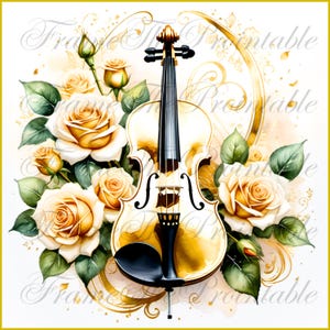 Gold Vintage Violin With Rose SVG PNG JPG 16 Picture Printable Card ...