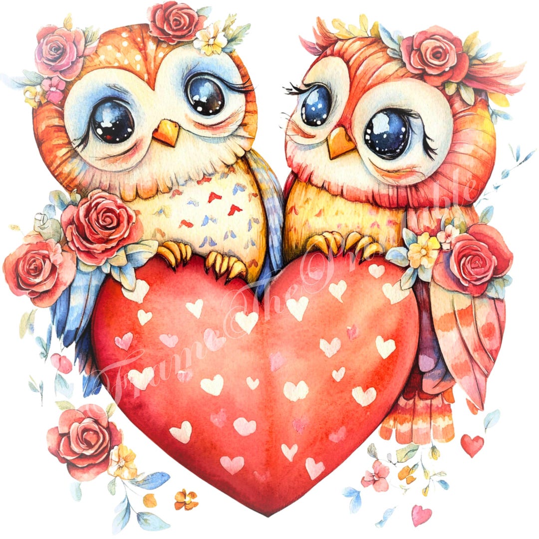 13 Quirky Valentine Owls Clip Art Watercolour High Res JPG Bulk Junk ...
