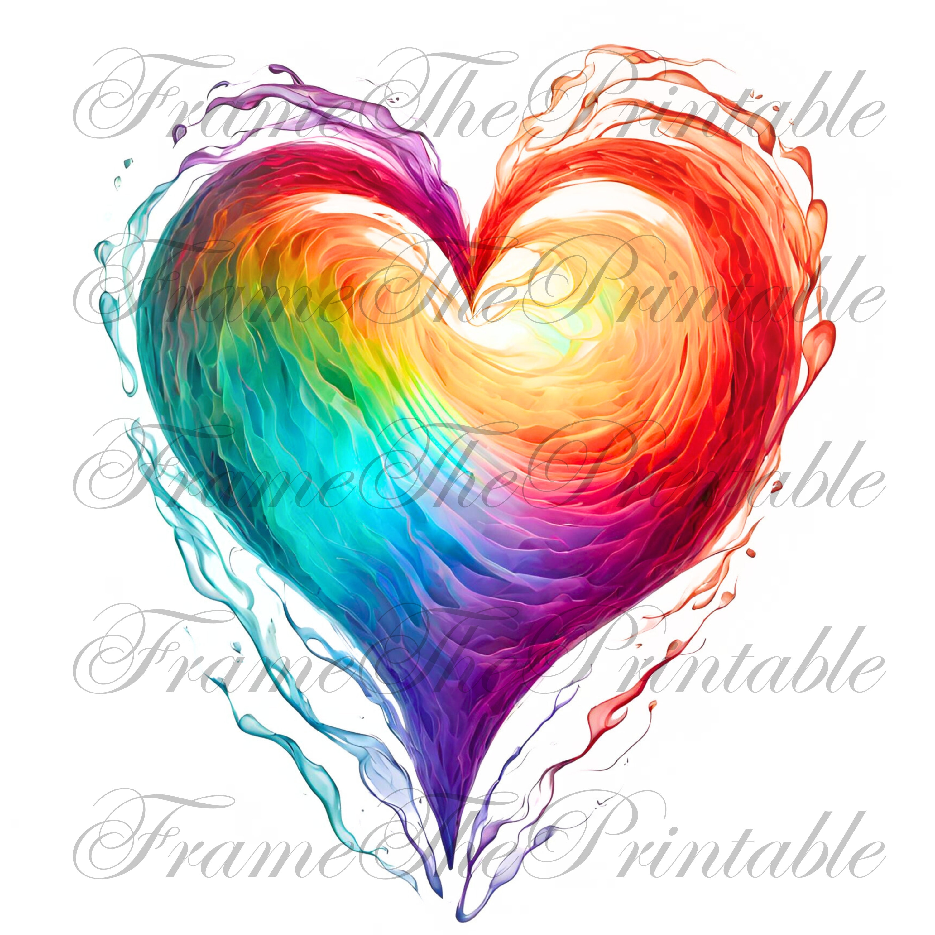 Rainbow Wave Heart Clipart, Watercolour Splashing, 10 JPG Hearts, Love ...