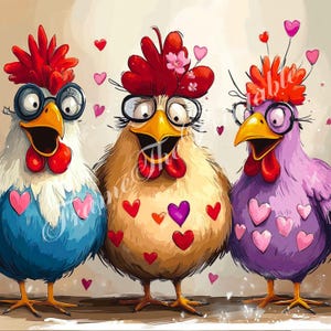10 Quirky Funny Chickens Clip Art, Whimsical Roosters Friends ...