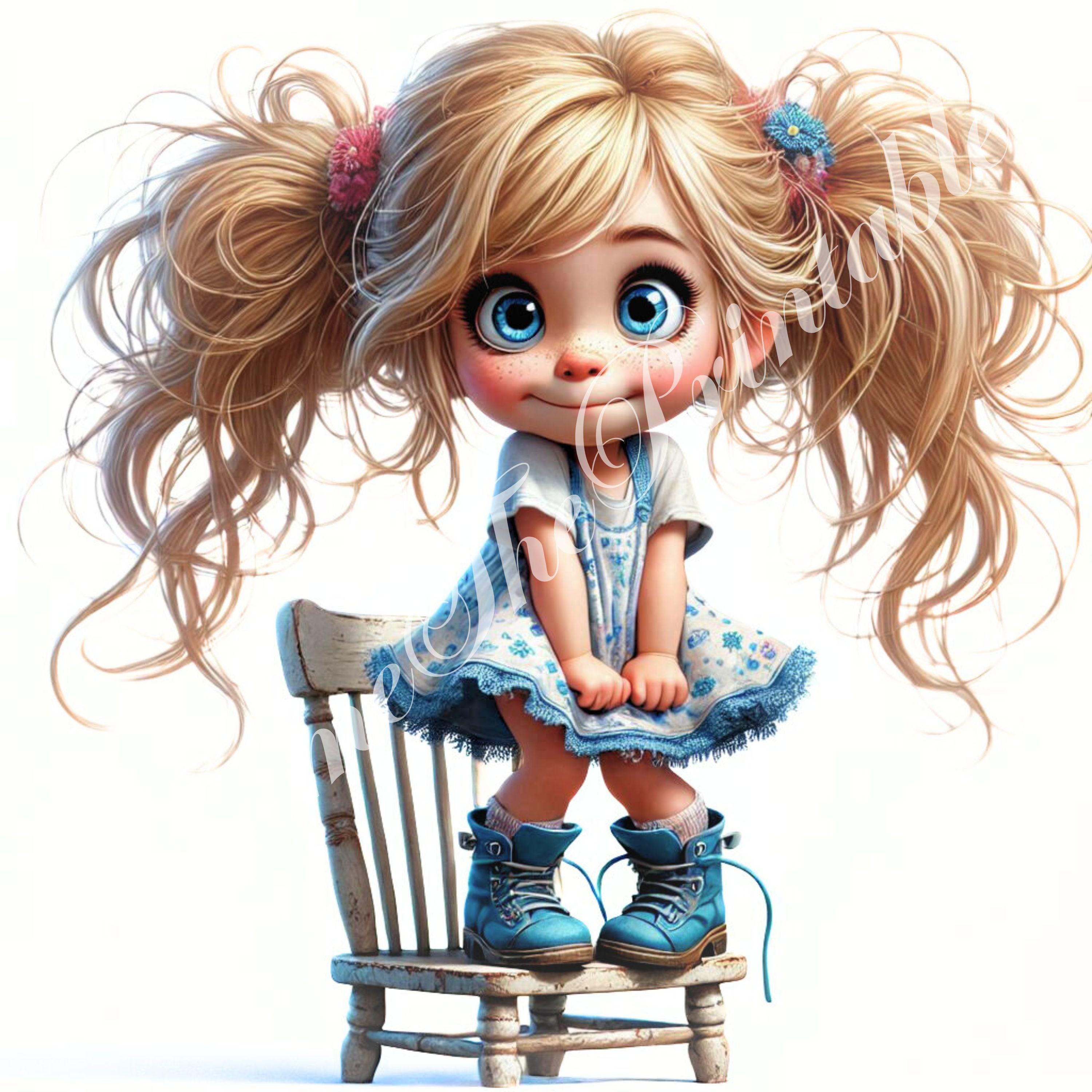Quirky Girl With a Chair Clipart Whimsical Ephemera Commercial Use ...