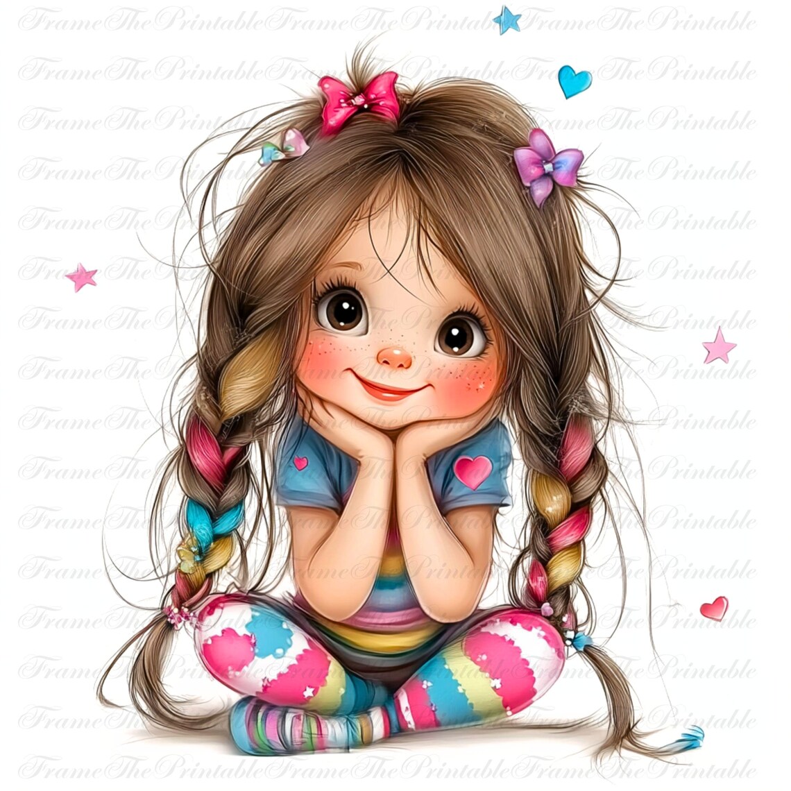 10 Beautiful Cute Little Girls Clip Art, Whimsical Happy Children Art ...