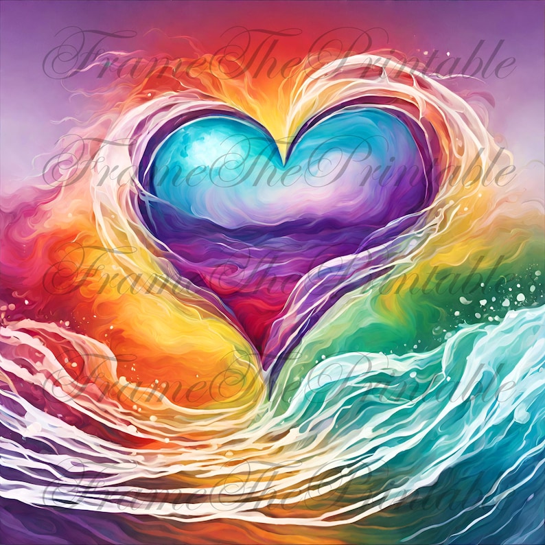 Rainbow Wave Heart Clipart, Watercolour Splashing, 10 JPG Hearts, Love ...