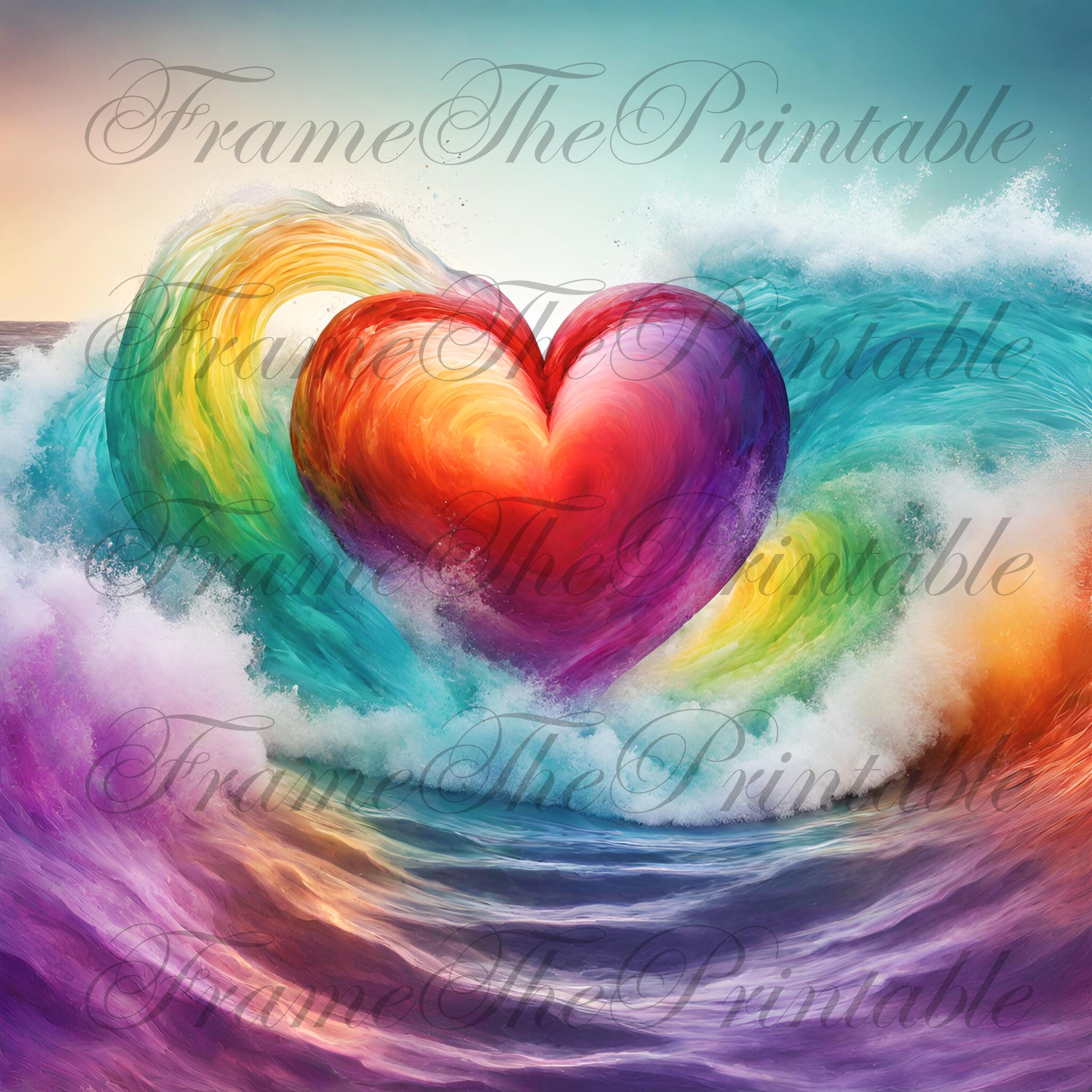 Rainbow Wave Heart Clipart, Watercolour Splashing, 10 JPG Hearts, Love ...