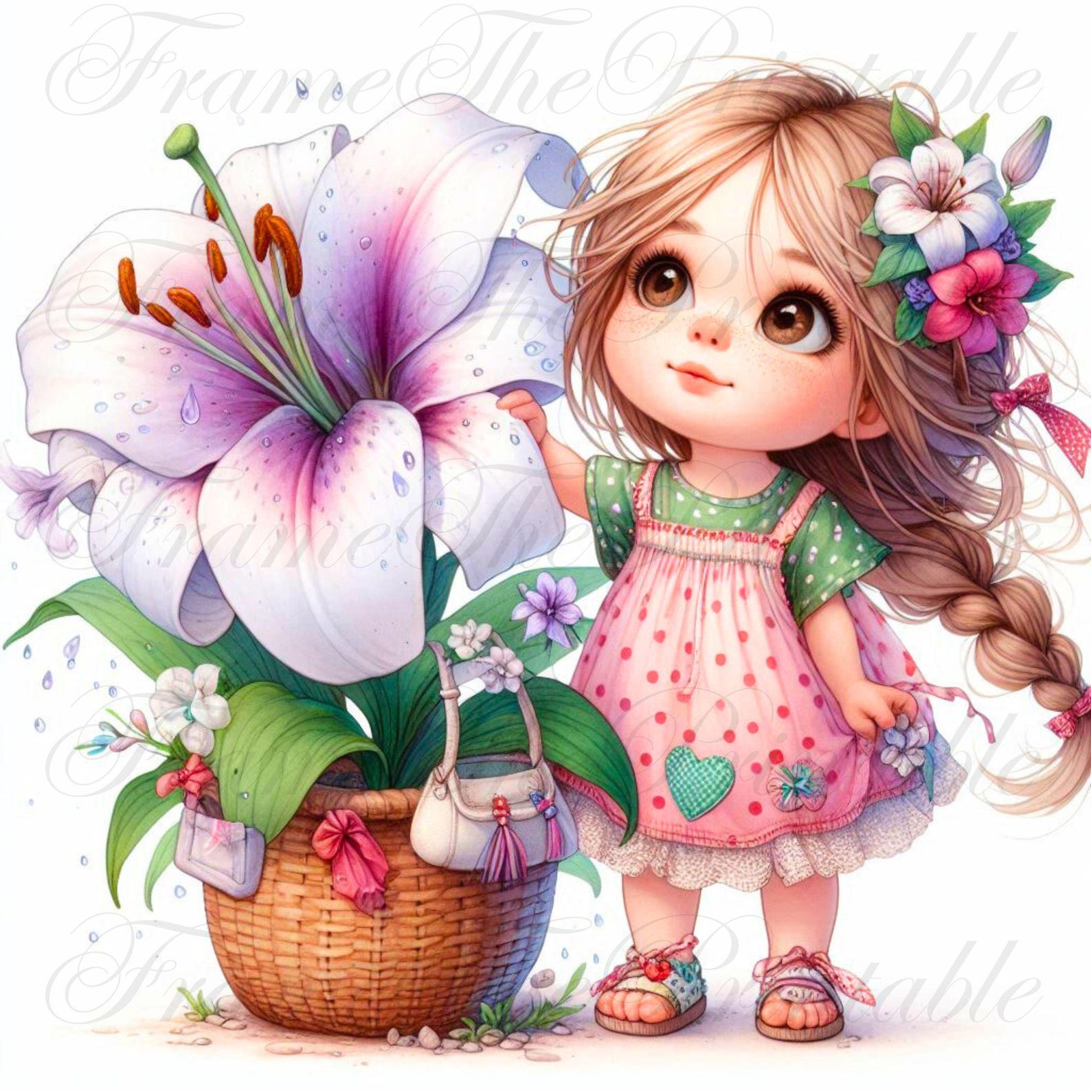 Cute Quirky Girl With Lilies Clipart Commercial Use Whimsical Ephemera ...