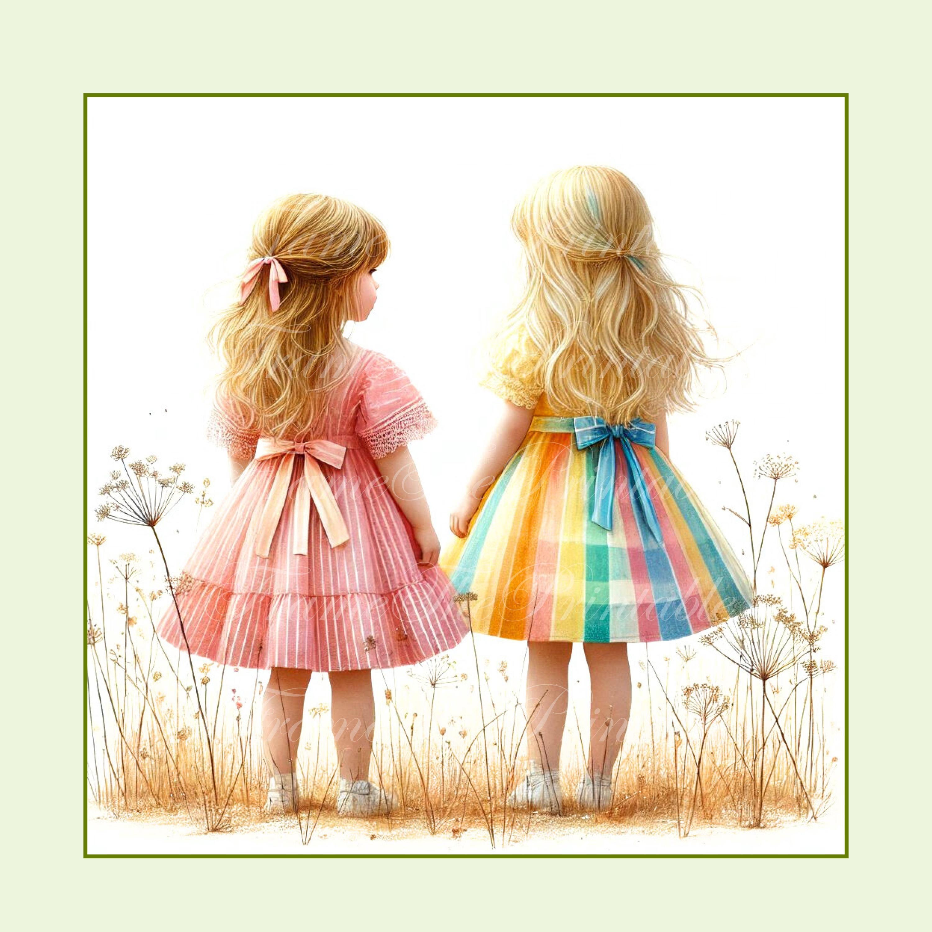 16 Cute Girls Little Best Friends Clipart High Res Watercolour JPG Junk ...