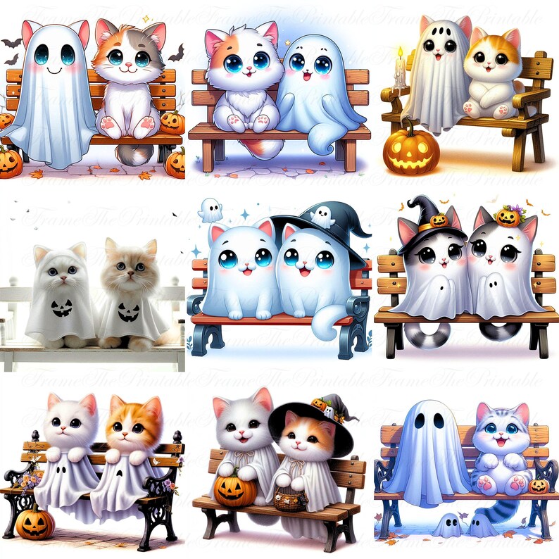 Halloween Cat Clipart, Cute Ghost Kitty 43 PNG, Pumpkin Cat Graphics ...