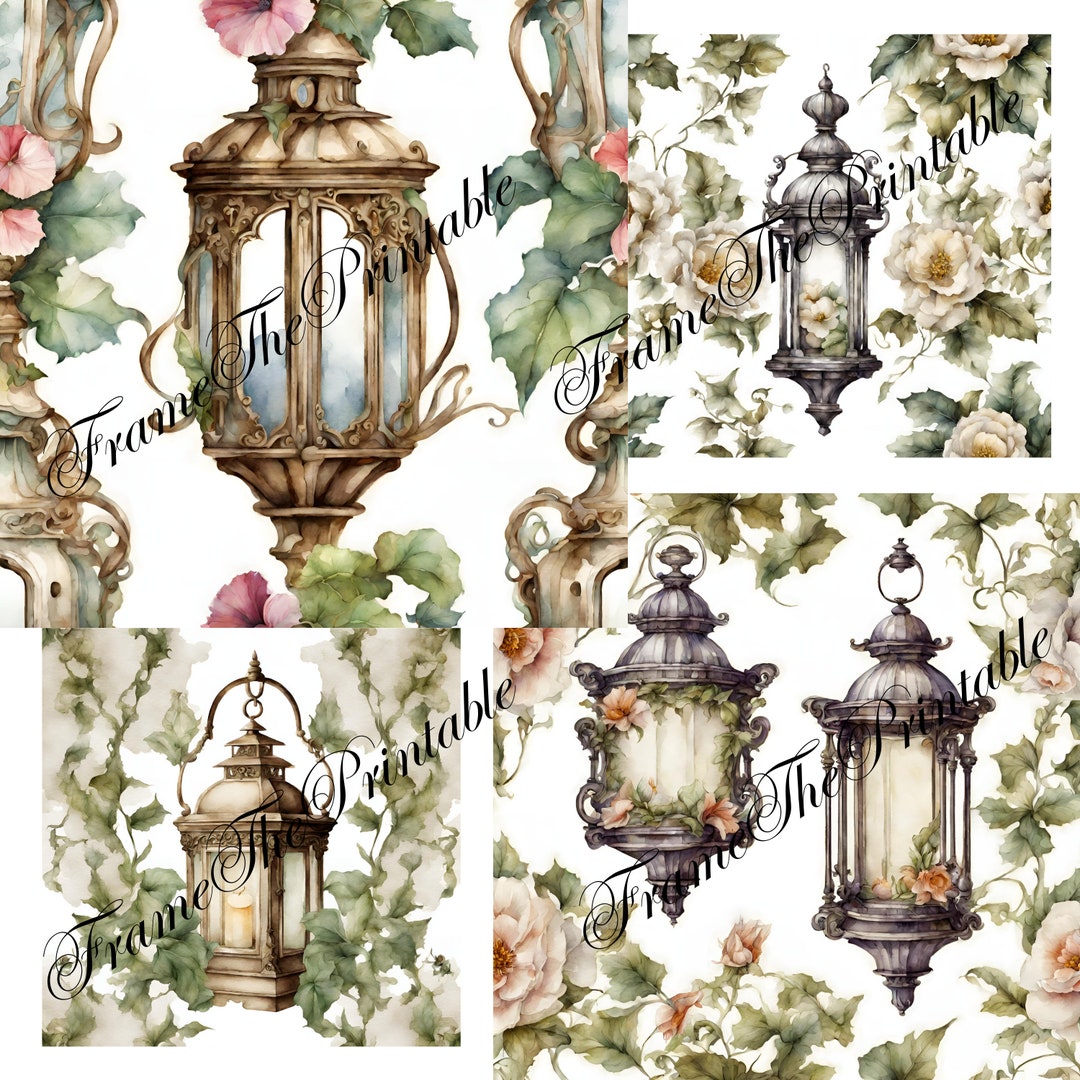 Vintage Lantern Clipart 25 Scrapbook Pictures for Decoupage Bundle 25 ...