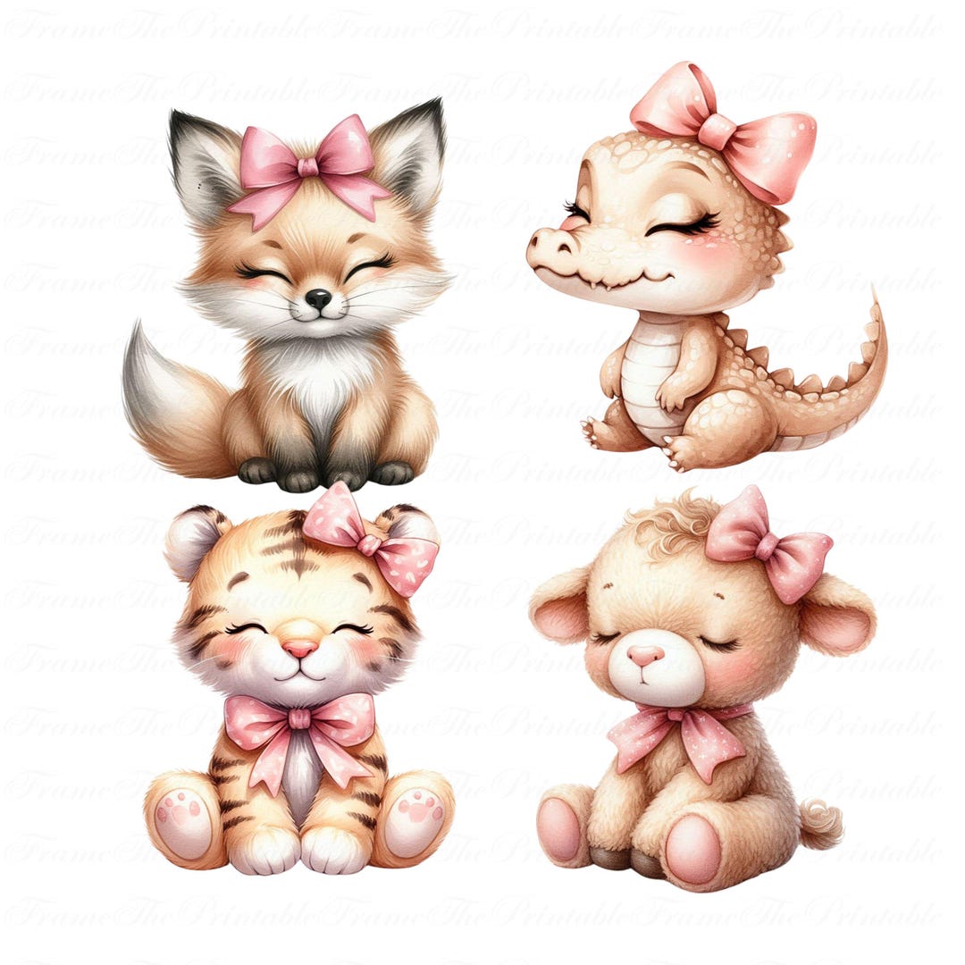Cute Jungle Animals Clipart, Frazzled Safari Baby Animals, Pink Pastel ...