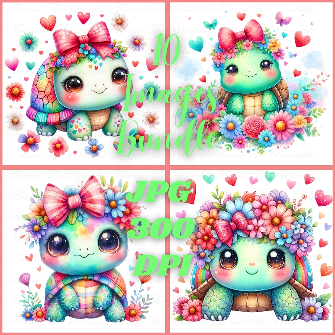 10 Cute Baby Turtle Clip Art, Whimsical Happy Turtle Art, Digital ...