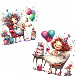 Birthday Girl Party Clipart PNG,18 Fun Illustrations for Cards ...