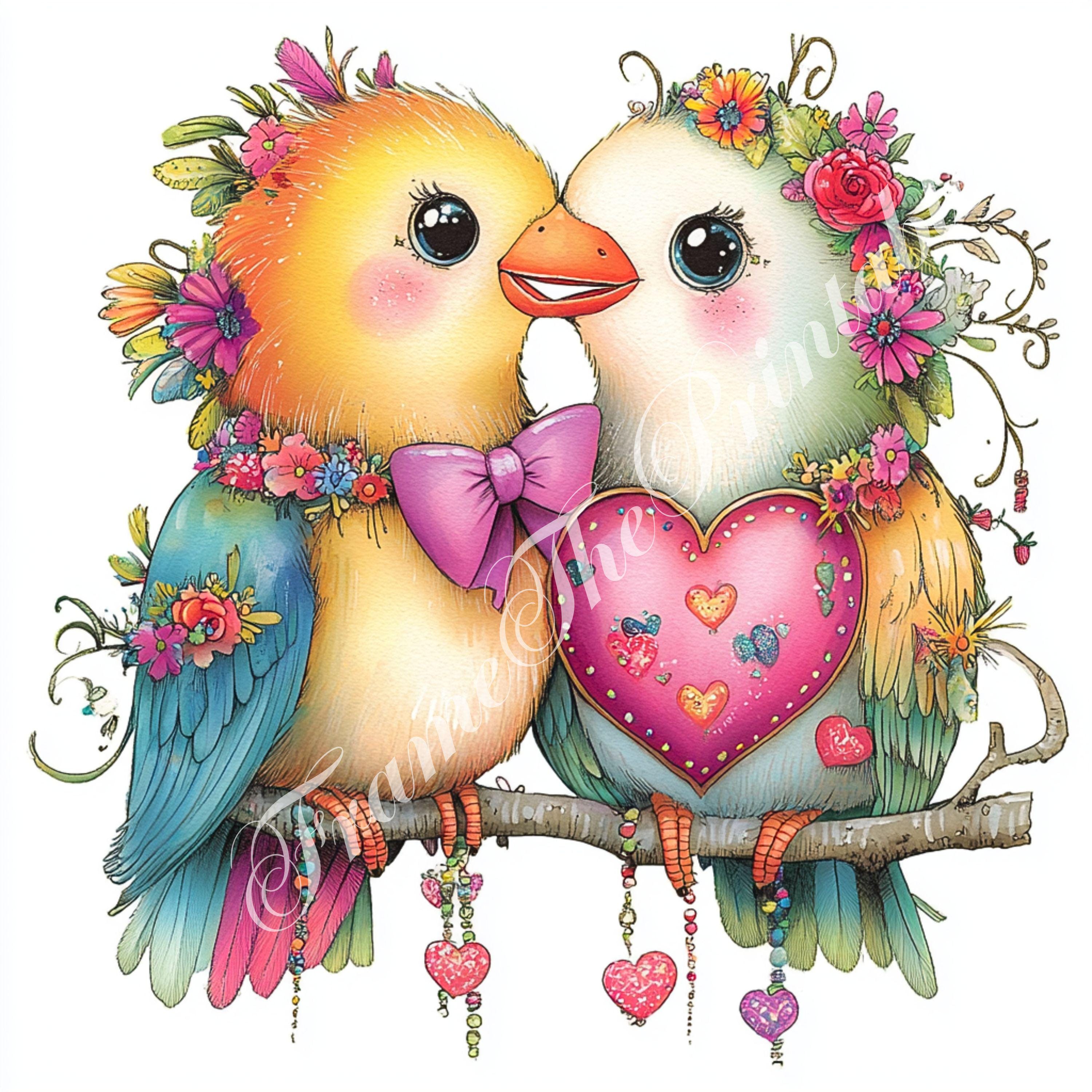 Quirky Valentines Birds Love Clip Art Watercolour Art Commercial Use ...