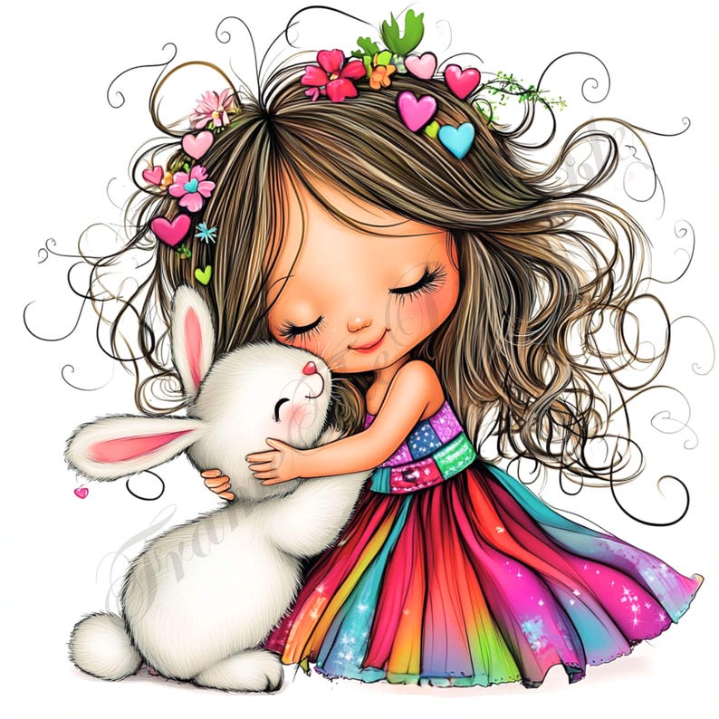 10 Easter Girl With Frazzled Bunny Clipart, JPG Rabbit Digital Art ...