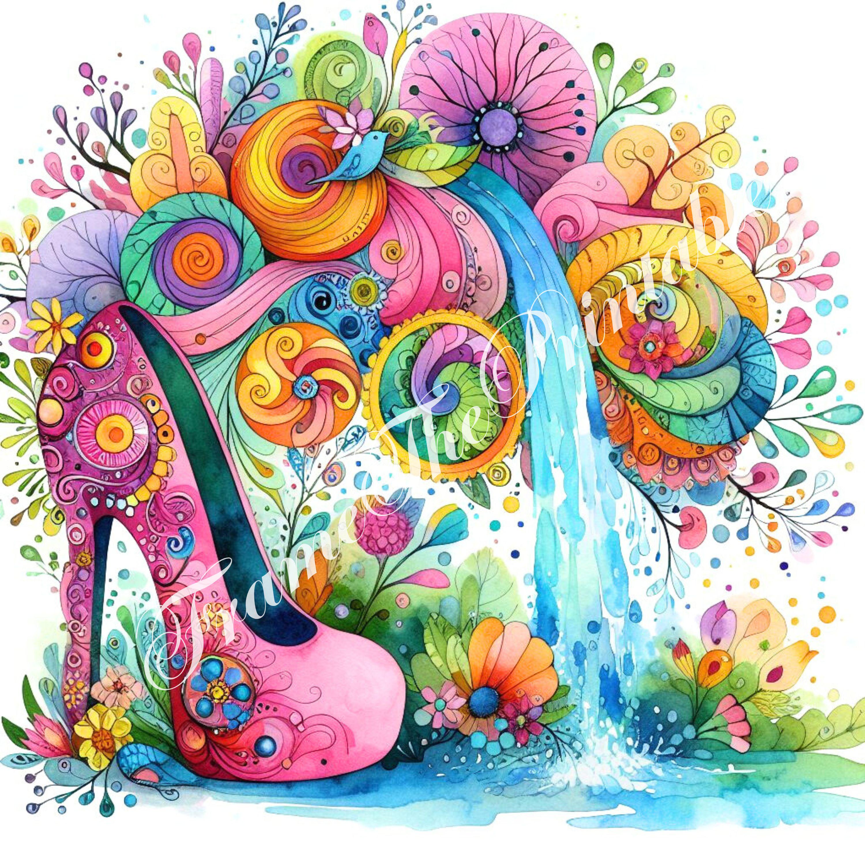Colourful High Heel Clipart, Boho Shoe High Res, Watercolour Fashion ...