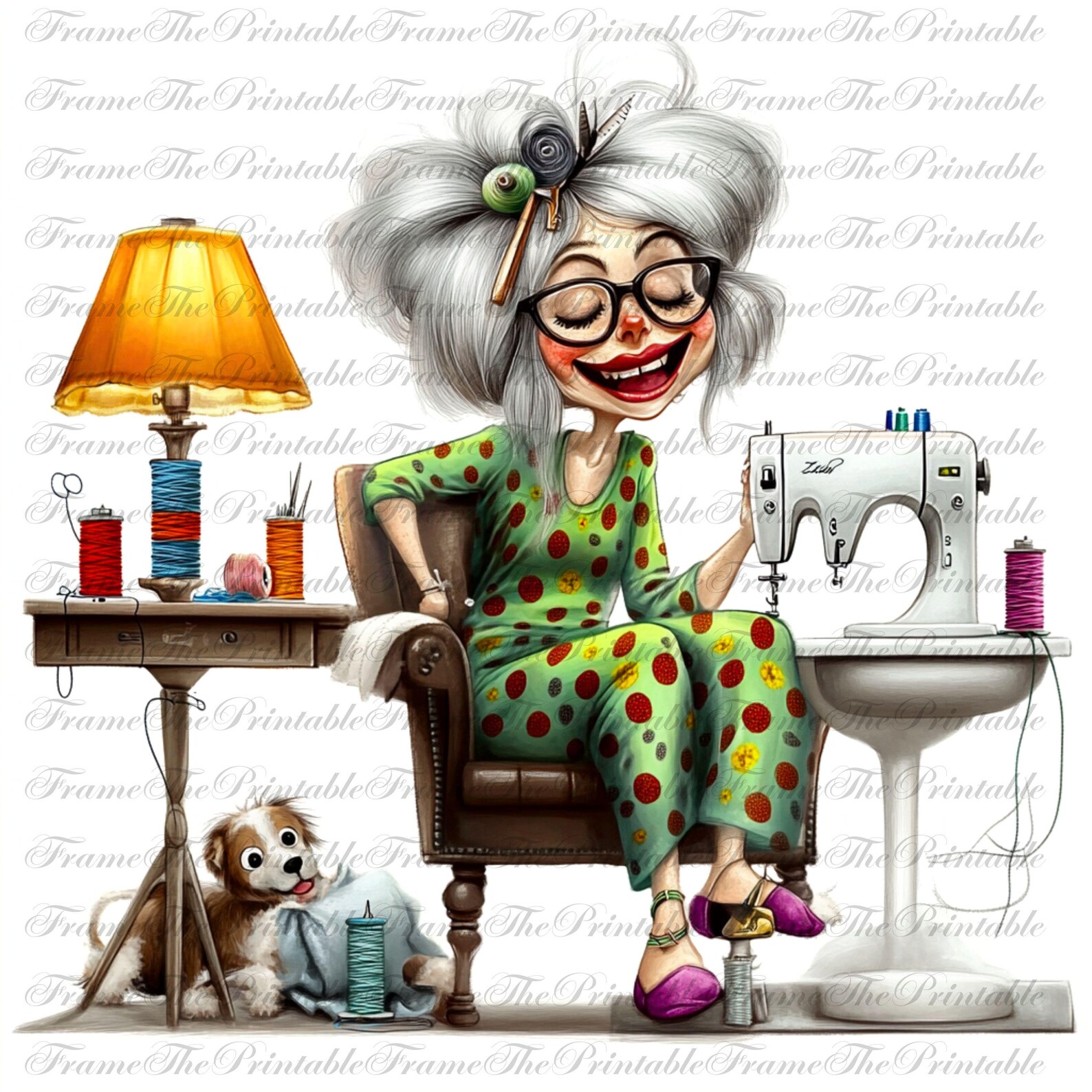 Quirky Seamstress Clipart, Funny Sewer Lady, Quirky Granny Sewing ...