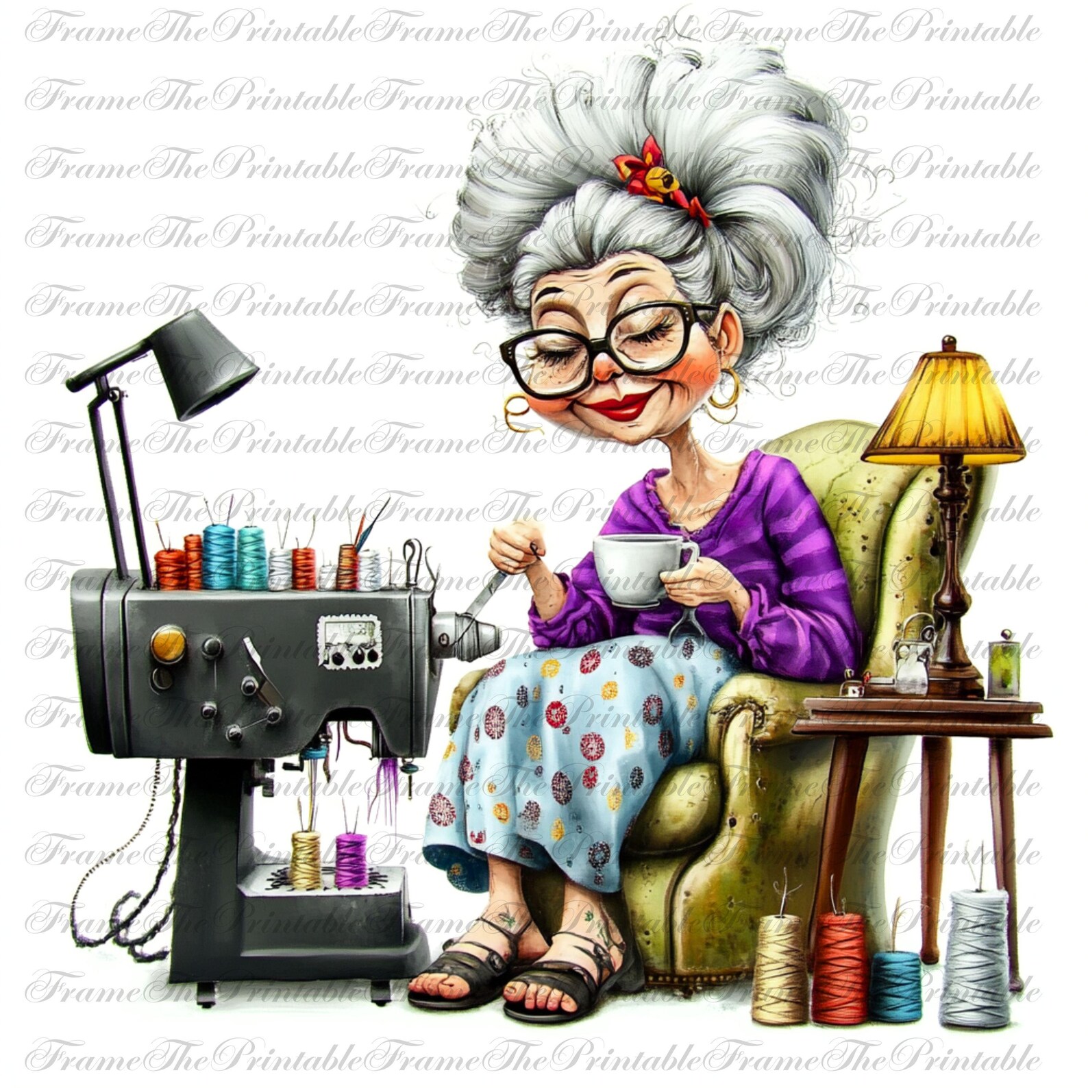 Quirky Seamstress Clipart, Funny Sewer Lady, Quirky Granny Sewing ...