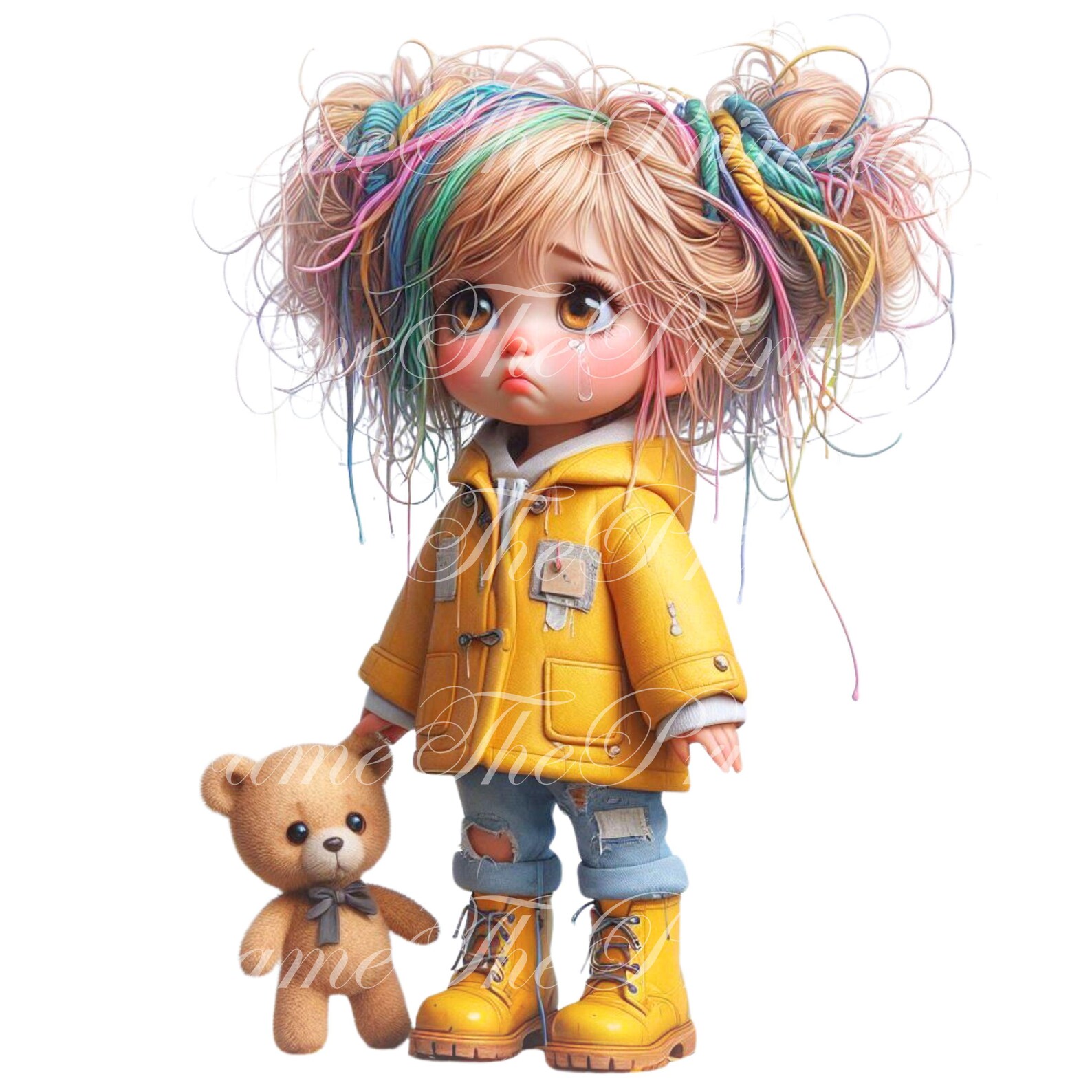 Sad Crying Cute Girl Adorable Illustrations Commercial Use Whimsical ...
