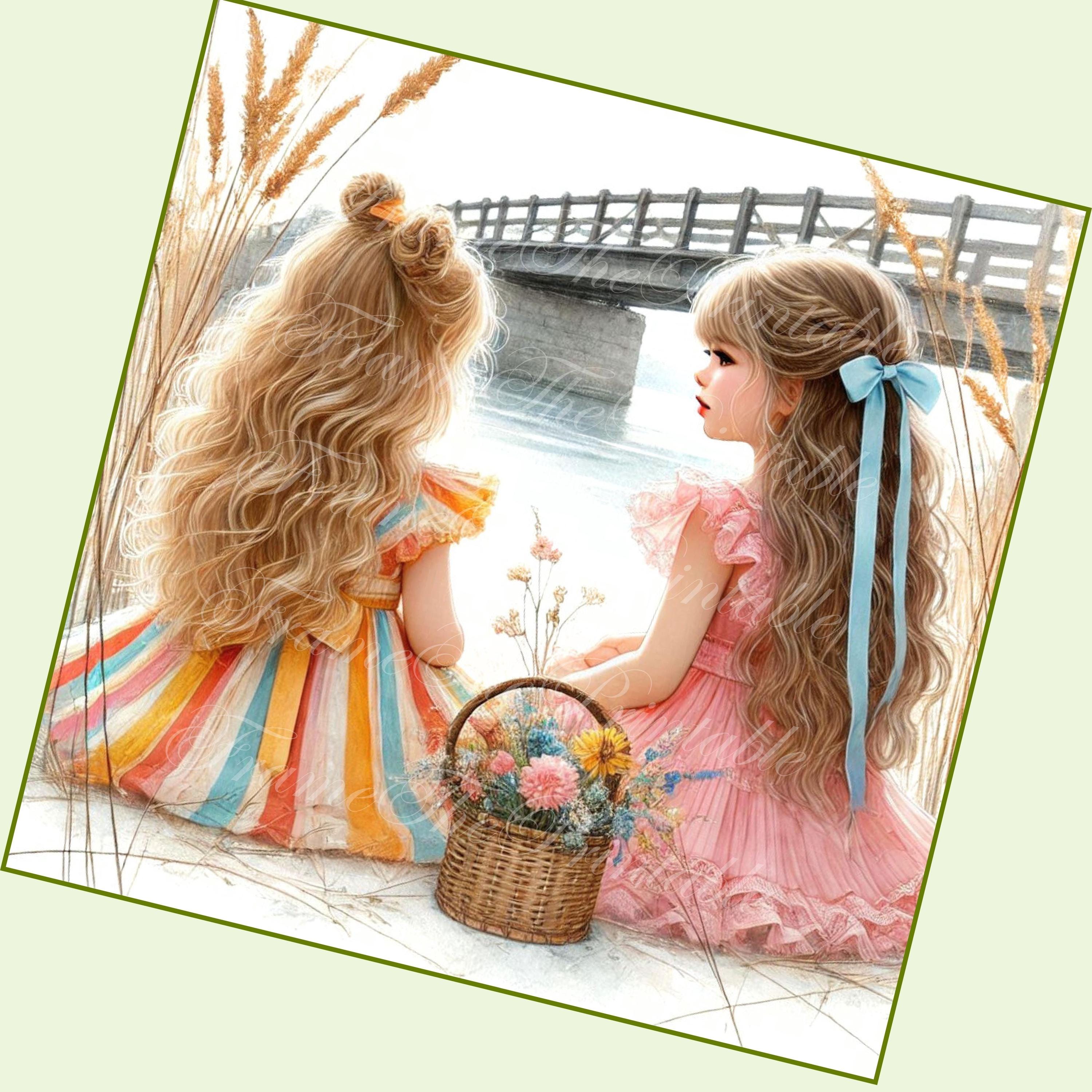 16 Cute Girls Little Best Friends Clipart High Res Watercolour JPG Junk ...