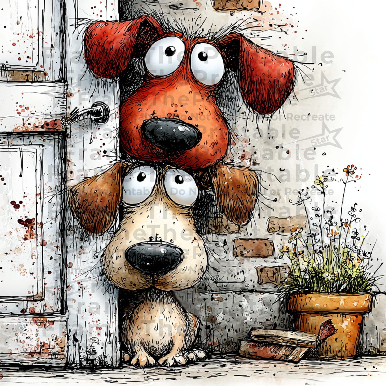 Whimsical Funny Peeking Dogs Clipart, Quirky Dogs Watercolor ...