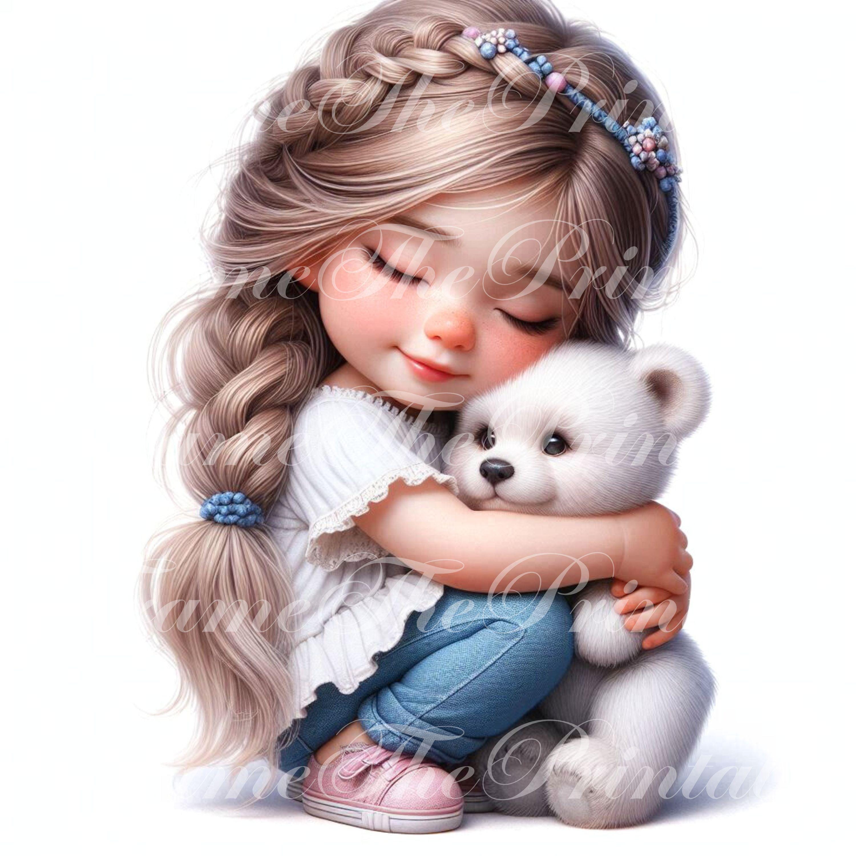 Girl With Teddy Bear Clipart Set, 10 JPG Images, 300 DPI Digital ...