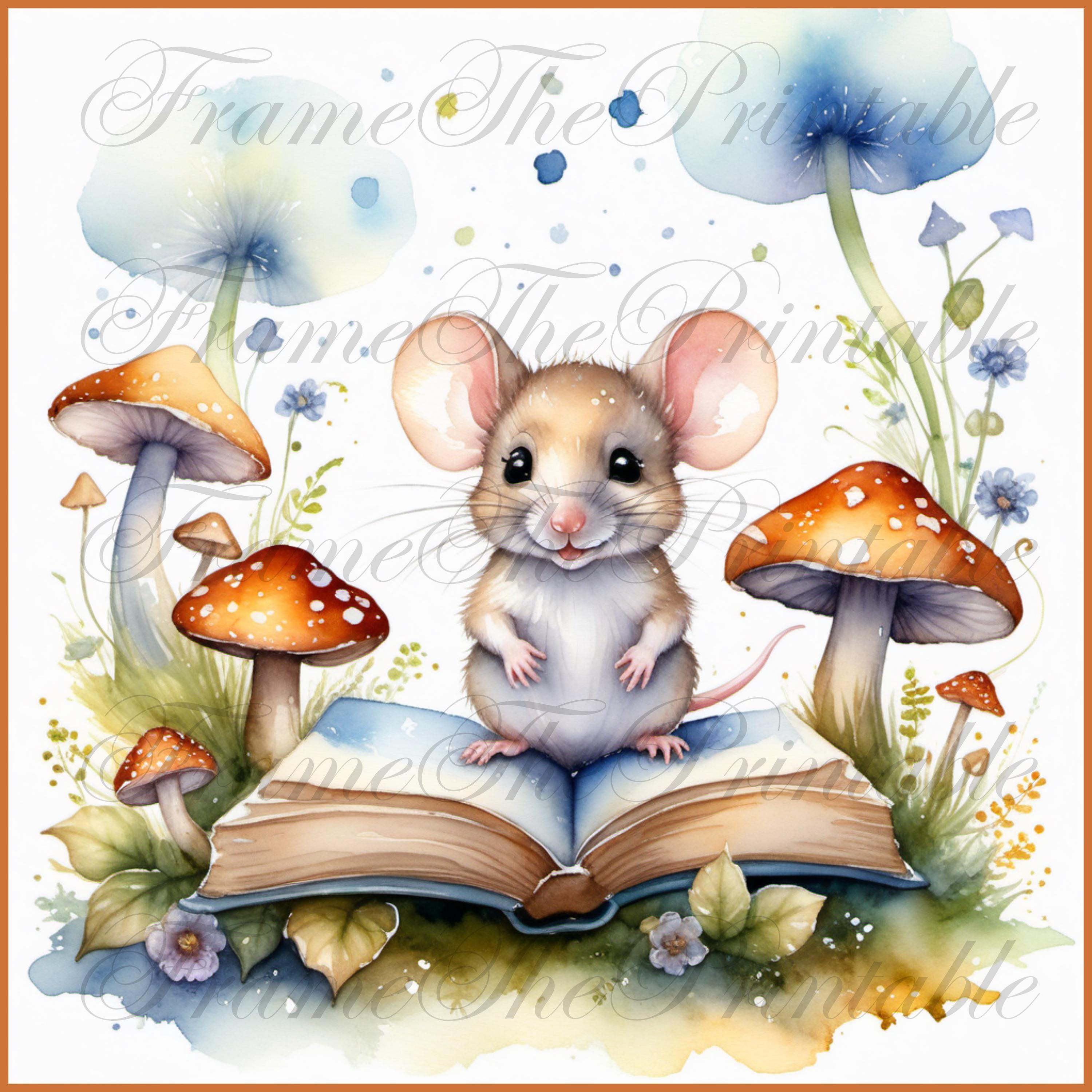 Cute Mouse Clipart, Funny Animals With Book, Mouse on Mushroom ...