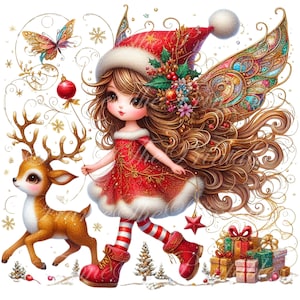 Christmas Girl Fairy Tale With Reindeer Enchantress Clipart Commercial ...