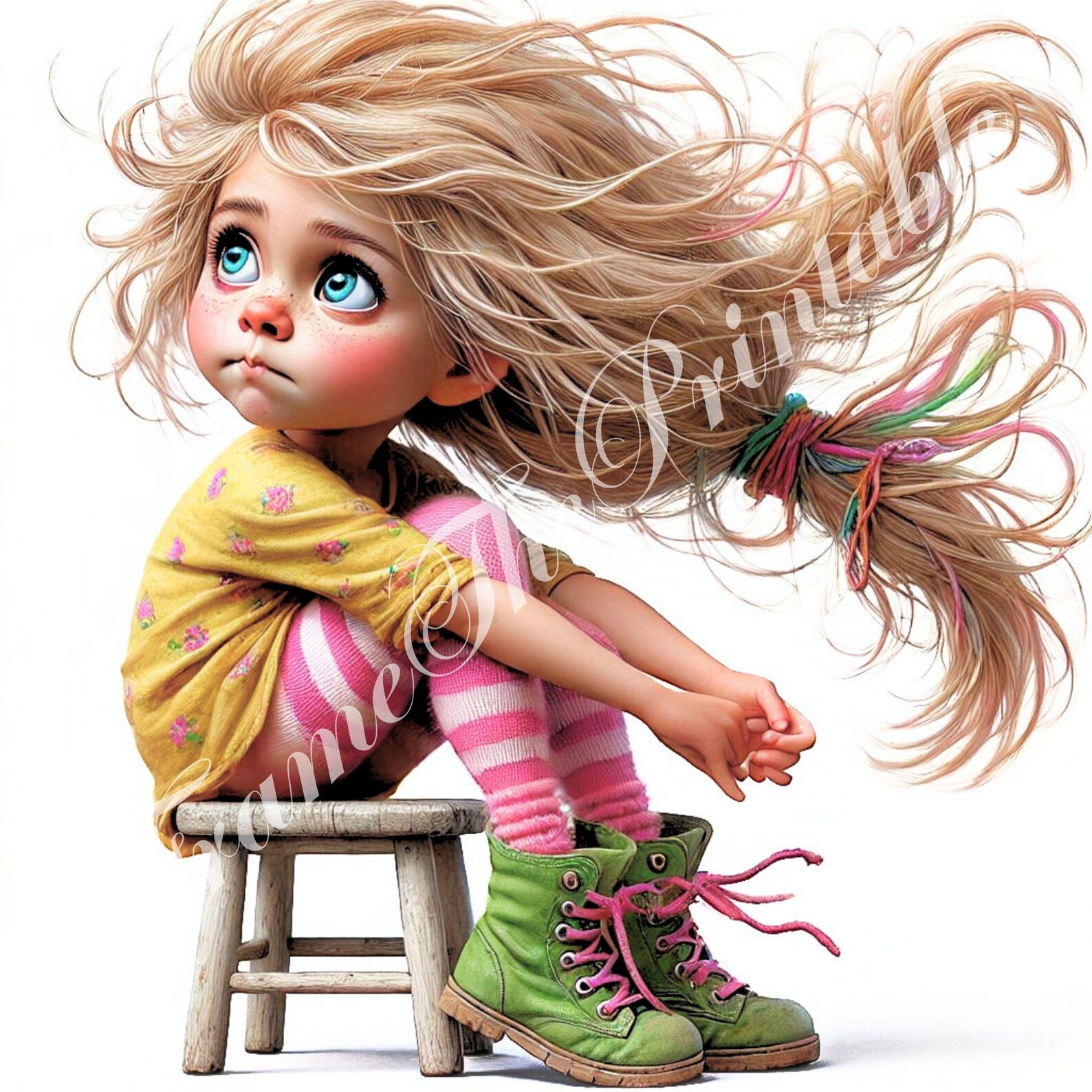 Quirky Girl With a Chair Clipart Whimsical Ephemera Commercial Use ...