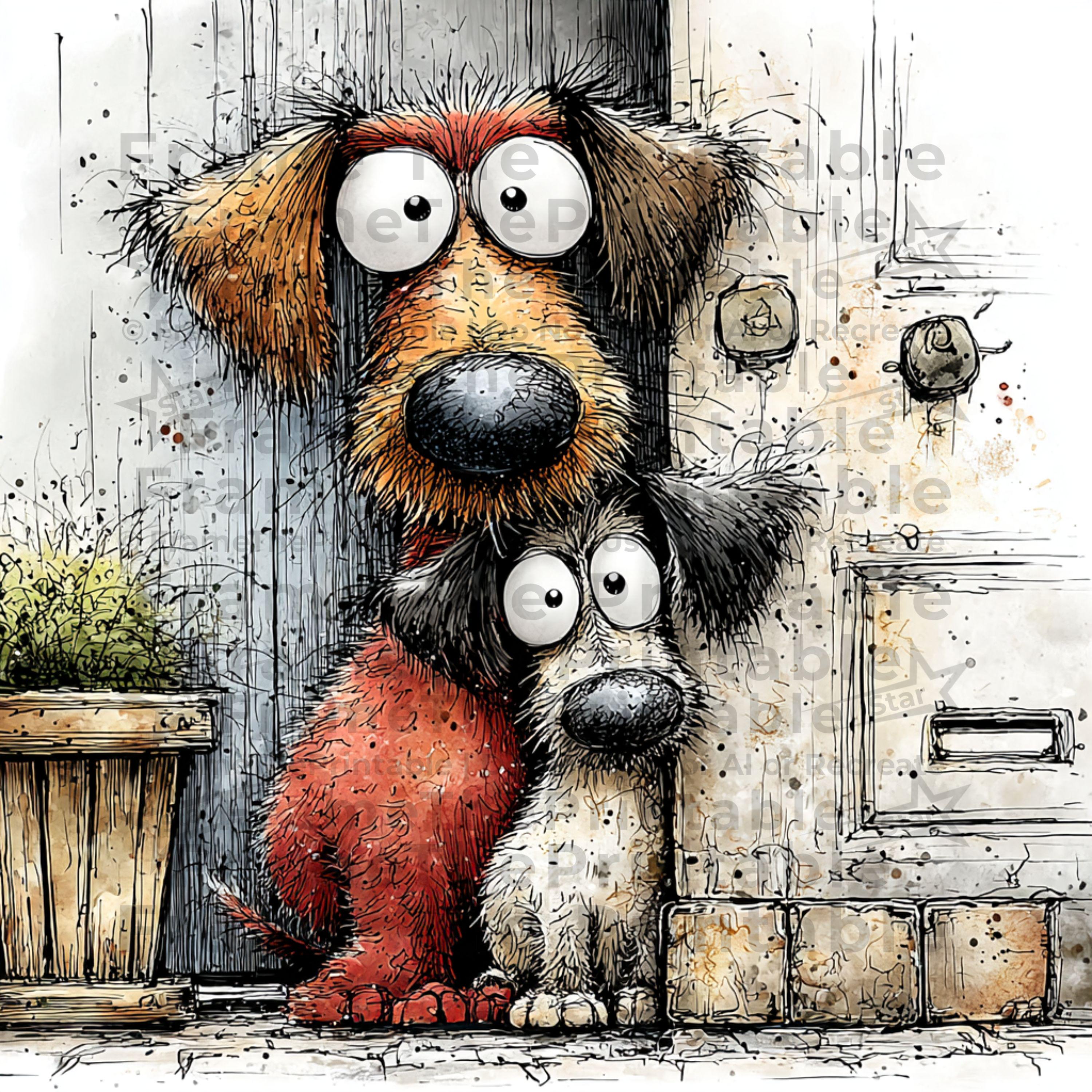 Whimsical Funny Peeking Dogs Clipart, Quirky Dogs Watercolor ...