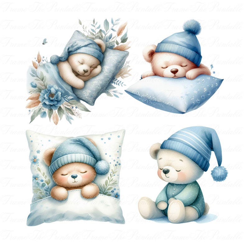Sleeping Bear Clipart, New Born Baby Boy Bear, Nursery Blue Pyjamas ...