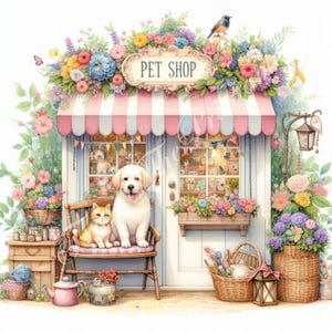 12 Pet Shop Vintage Style Clipart, Animals Home Store Illustration ...