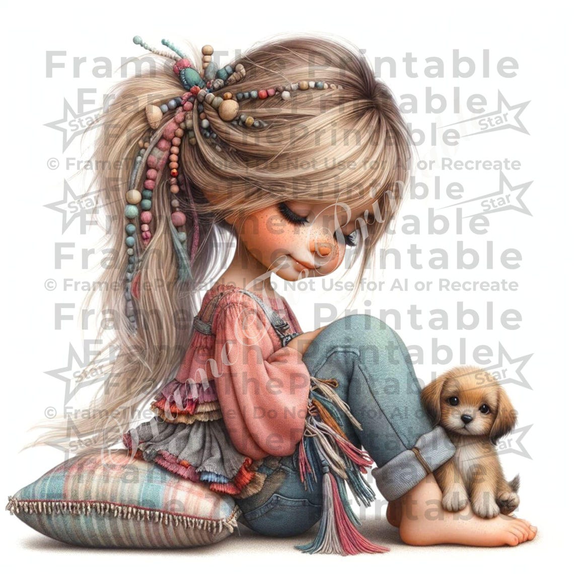 10 Cute Girl With Puppy Clipart, Whimsical Girl With Dog JPG Images ...