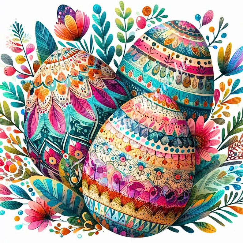 Easter Egg With Flowers Clipart Easter Decoration Whimsical Egg Bundle ...