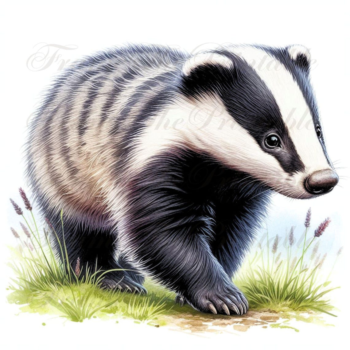 12 Realistic Badger in a Grass Clipart, Whimsical Wild Animals Art ...