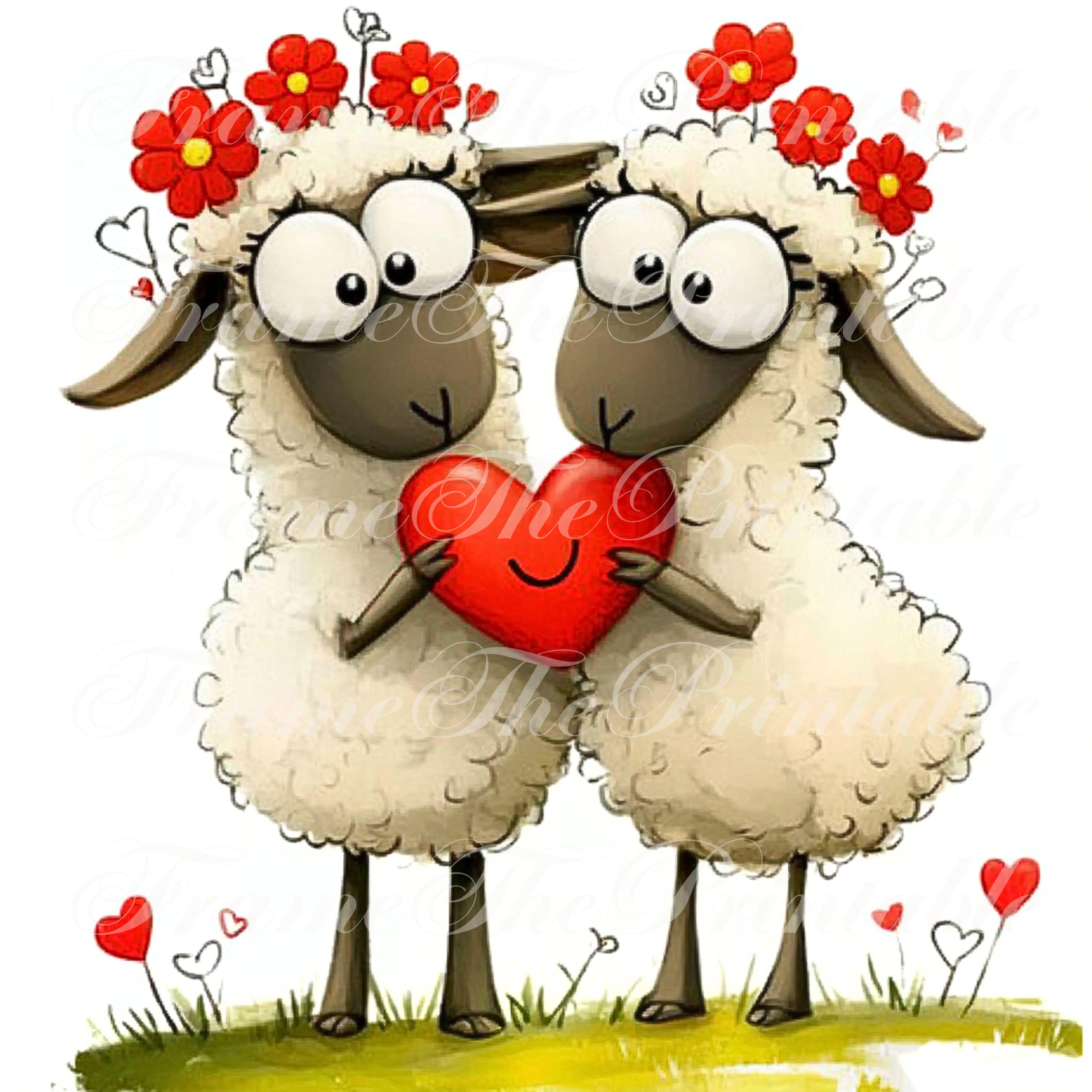 Cute Sheep in Love Clipart, Funny Valentine Quirky Lambs With Hearts ...