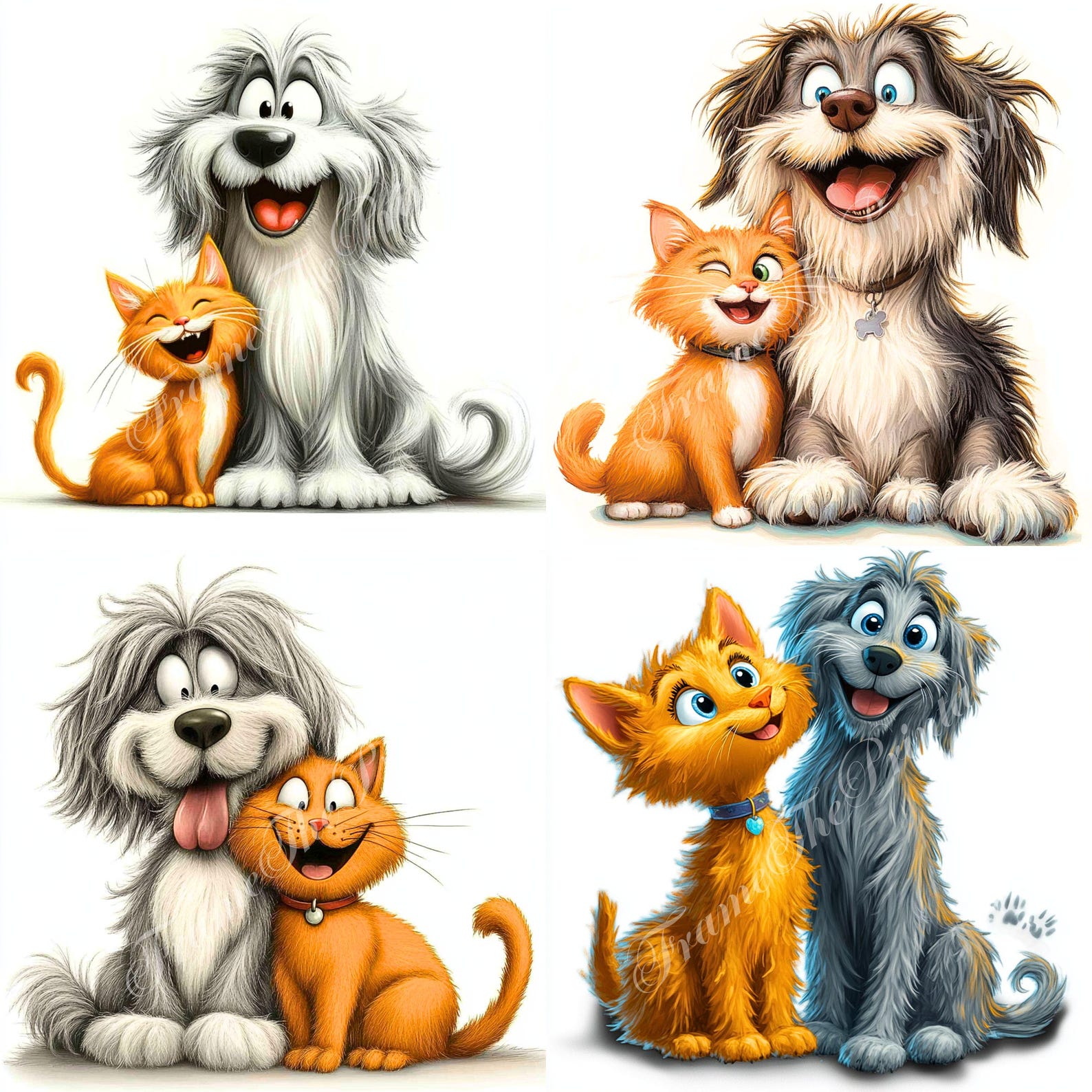 Quirky Animals Friends Dog and Cat Clip Art,watercolour Journaling ...