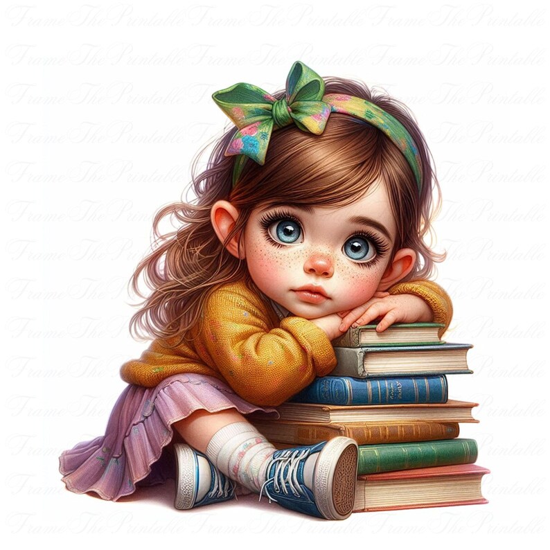 Cute Girl Reading Clipart, Book Lover PNG Bundle, School Girl ...