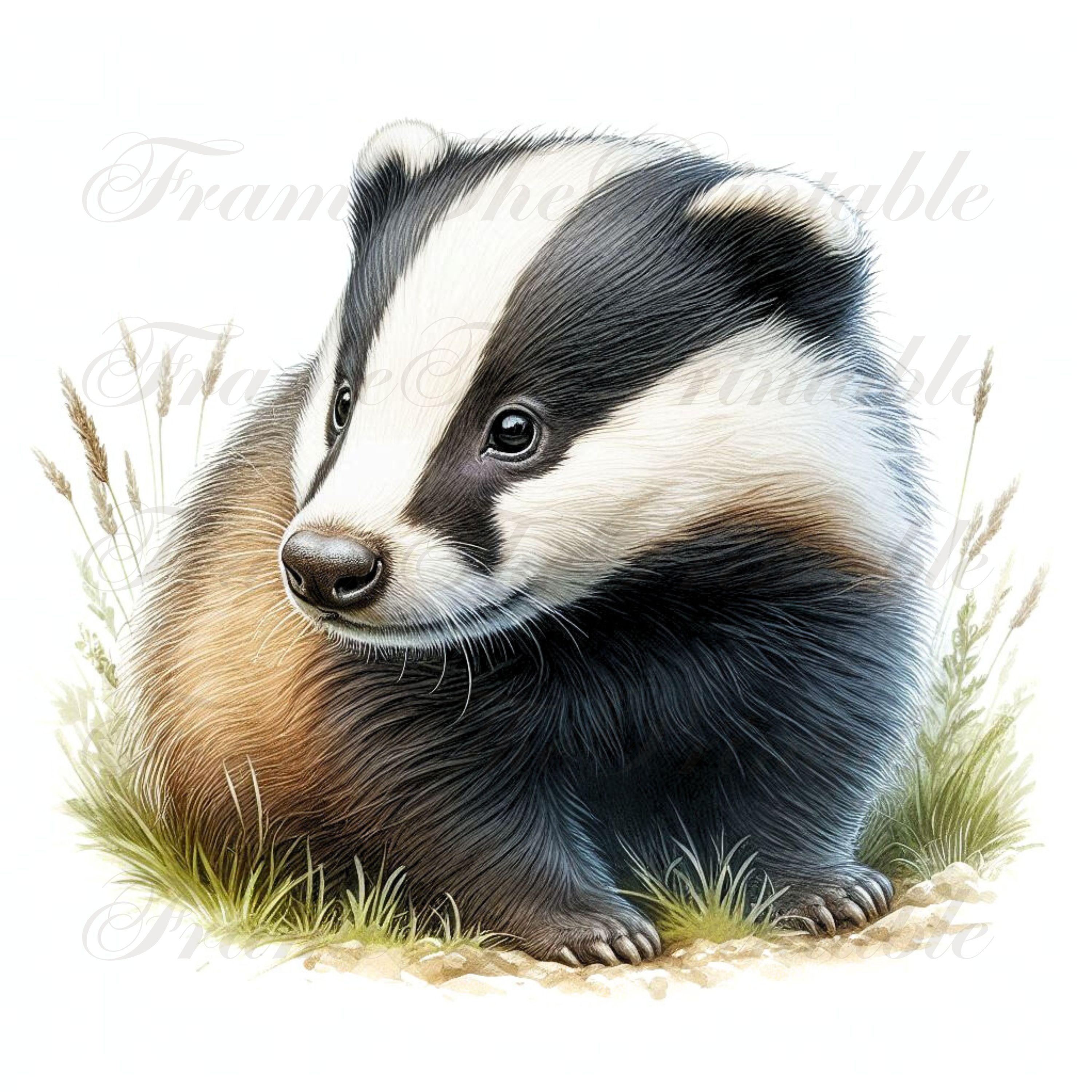 12 Realistic Badger in a Grass Clipart, Whimsical Wild Animals Art ...