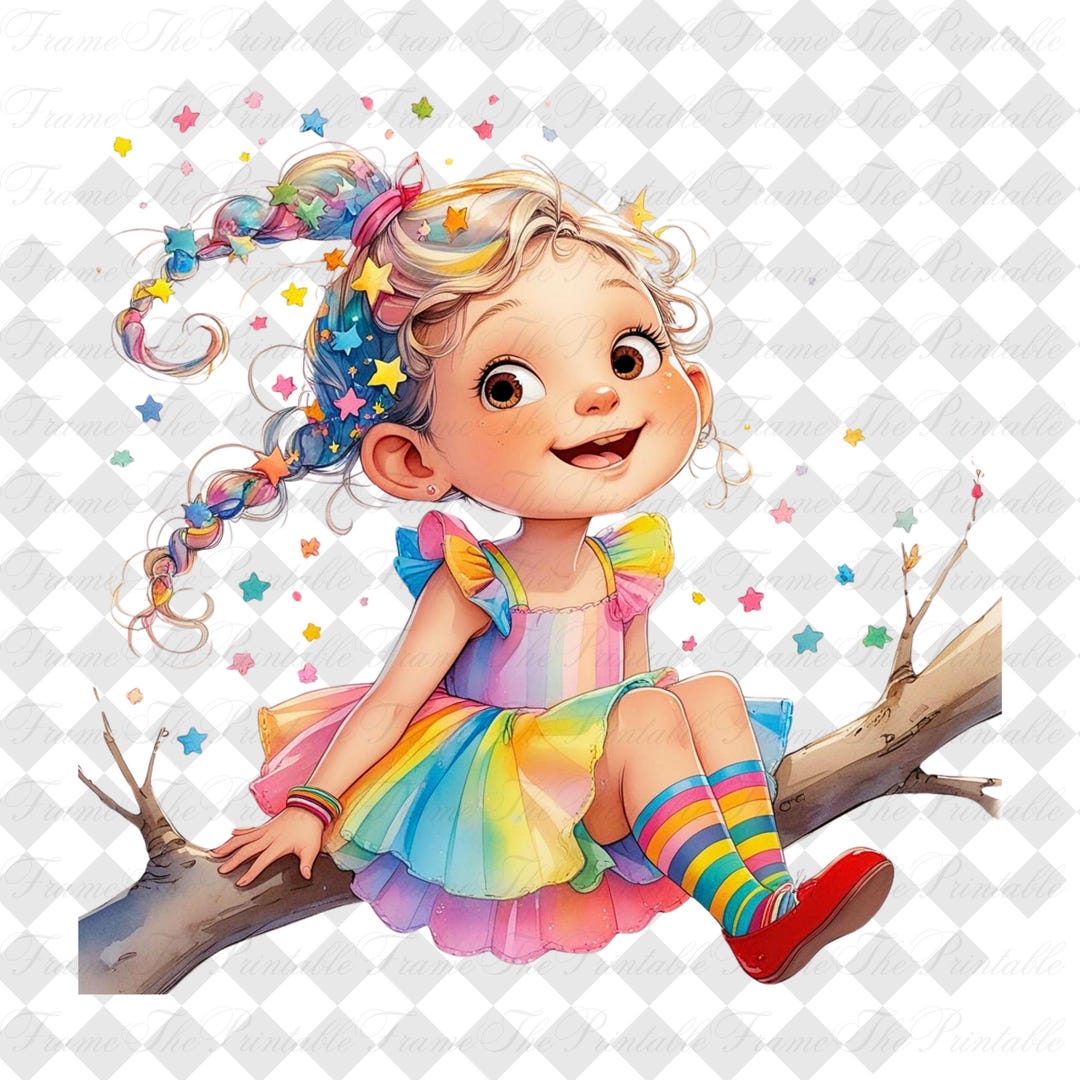 Rainbow Cartoon Girl Clipart, Happy Starry Girl, Multicolour Digital ...