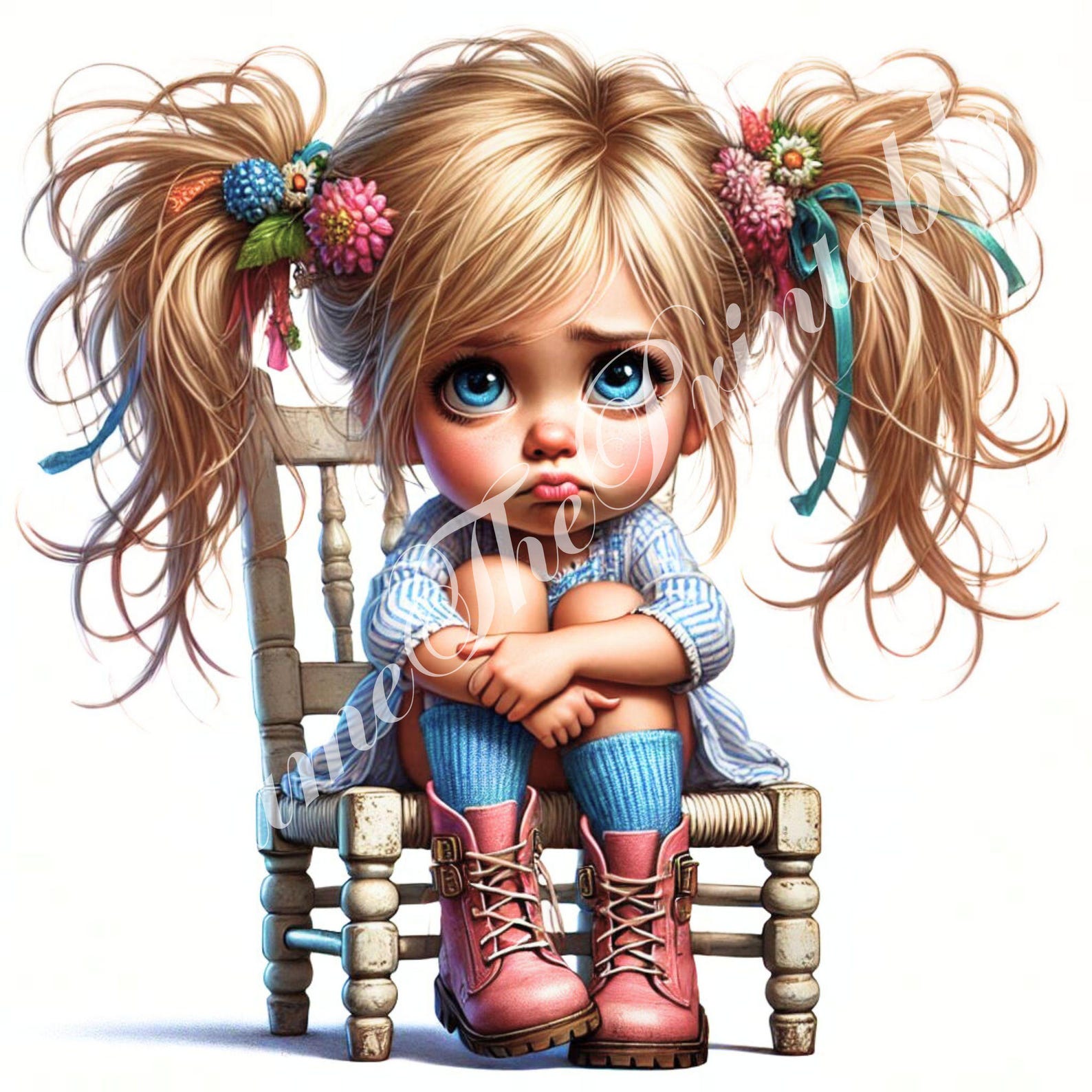 Quirky Girl With a Chair Clipart Whimsical Ephemera Commercial Use ...