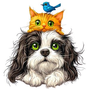 Quirky Animals Friends Dog and Cat Clip Art,watercolour Journaling ...