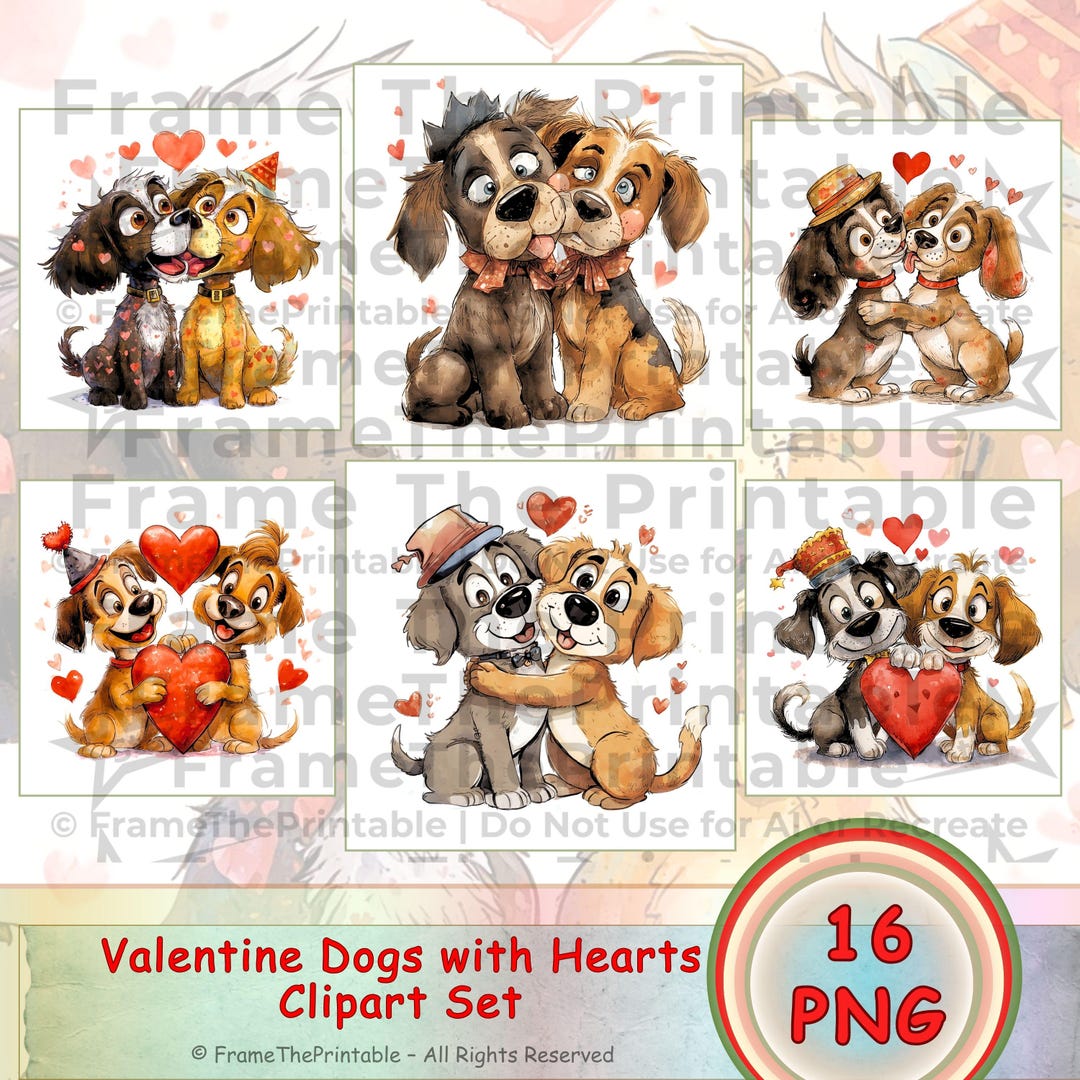 Valentine Dogs Clipart Set: Cute Dog Heart Illustrations for Cards ...