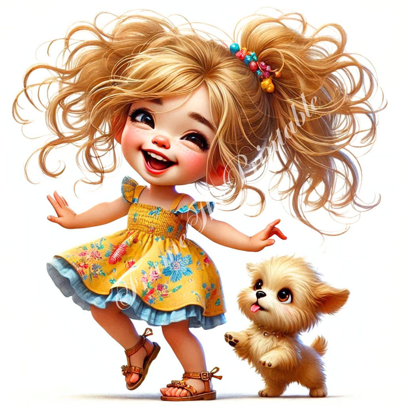 Quirky Blonde Girl With Puppy Clipart Whimsical Cute Girl and Dog ...