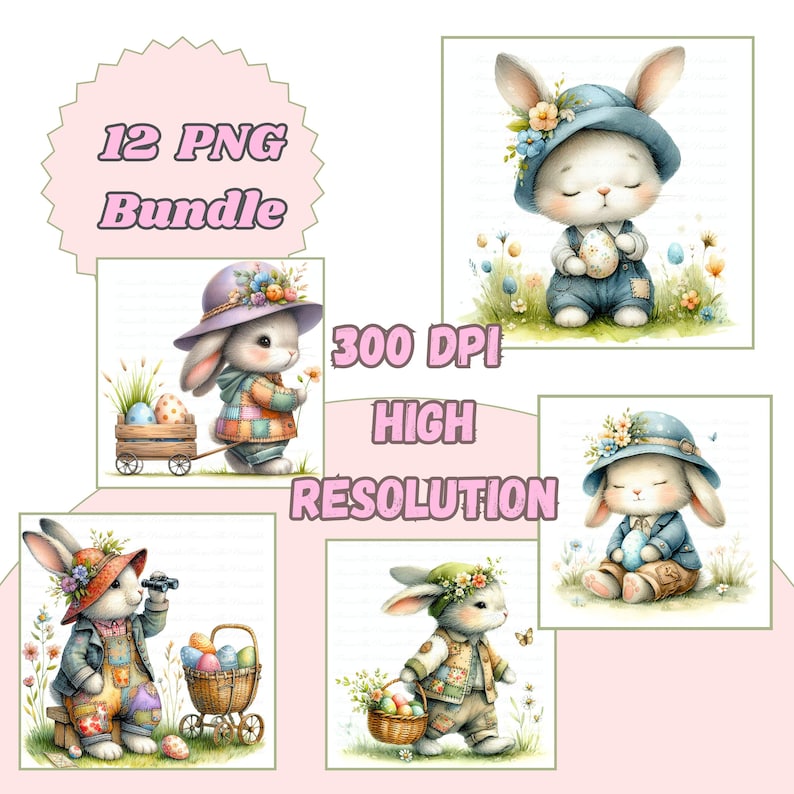 Easter Bunny With Eggs Clipart, Vintage Rabbit With Floral Hat PNG ...