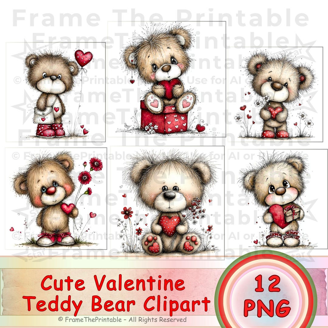 Valentine Teddy Bear Clipart: Cute Bears With Hearts, Gifts & Flowers ...