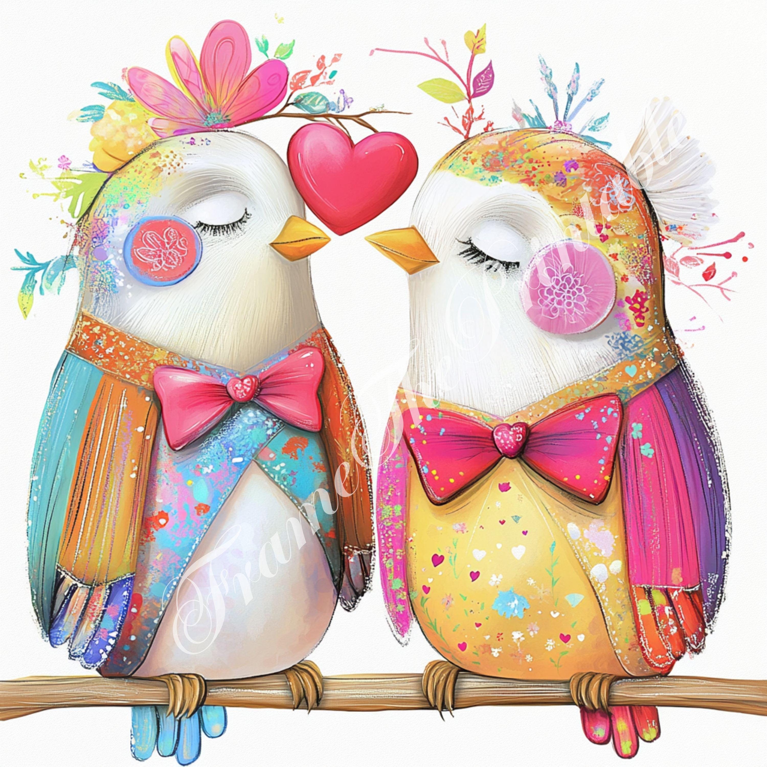Quirky Valentines Birds Love Clip Art Watercolour Art Commercial Use ...