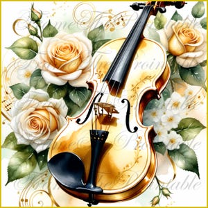 Gold Vintage Violin With Rose SVG PNG JPG 16 Picture Printable Card ...