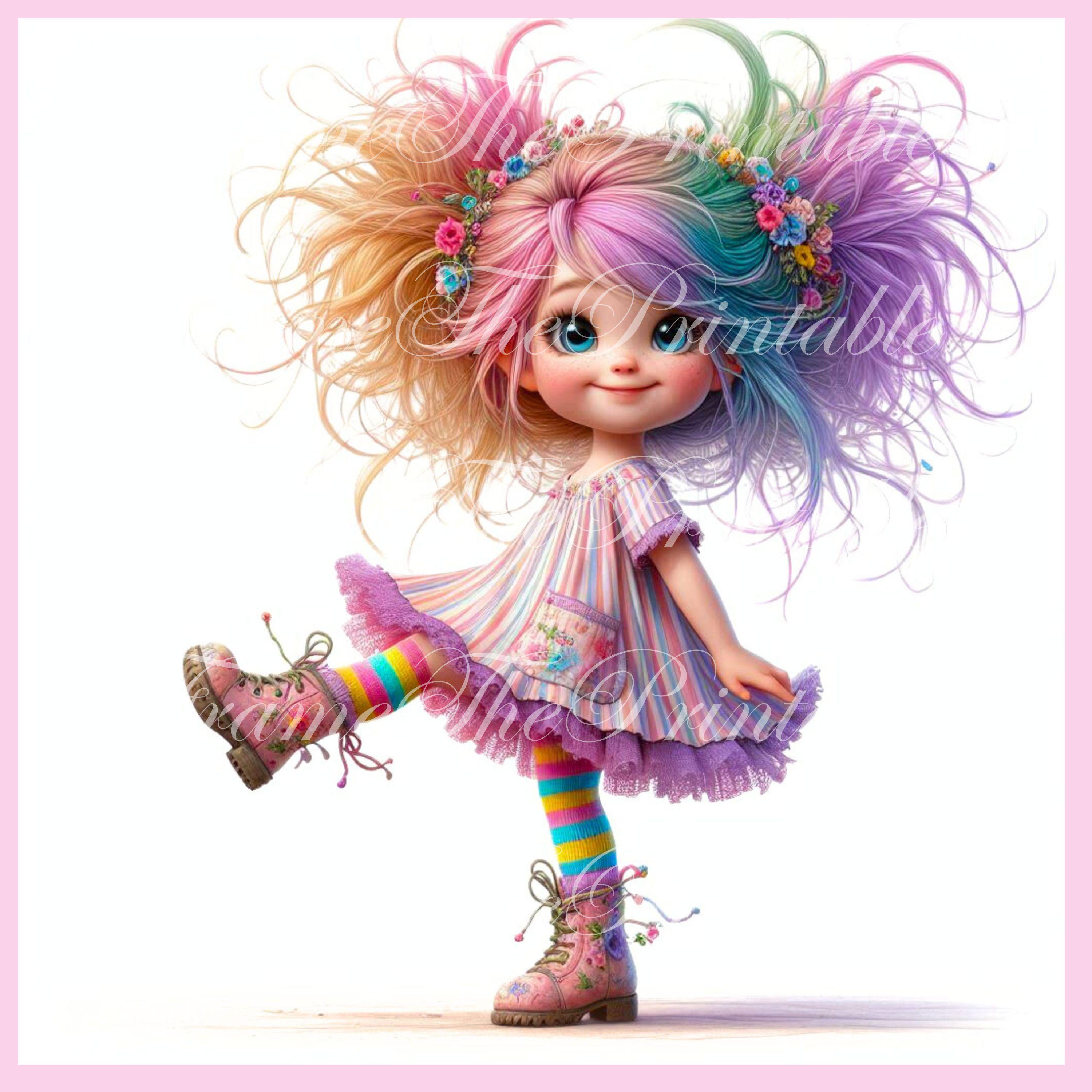 Rainbow Girl Clipart, Pastel Doll PNG, Whimsical Kids Art, 300 DPI 20 ...