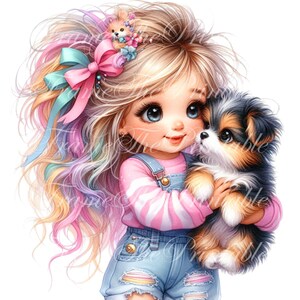 15 Cute Girl With Puppy Clipart Commercial Use Ephemera PNG 300 DPI ...