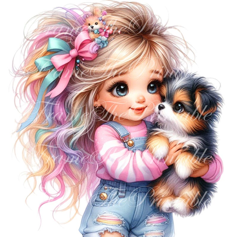 15 Cute Girl With Puppy Clipart Commercial Use Ephemera PNG 300 DPI ...